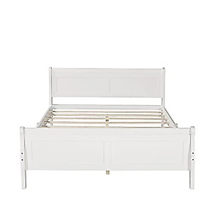 Harper & Bright Designs Wooden Full Platform Bed Full Bed Frame with Headboard and Footboard, Sleigh Bed with Wood Slat Support (Full, White)