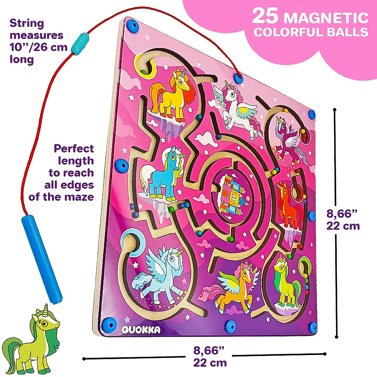QUOKKA Magnetic Travel Toddler Games 2 3 Year Olds - Maze Montessori Unicorn Toys for Kids Ages 1-3-5 Wooden Learning Activities Board for Plane Road Car Trip - Gift for Boy & Girl