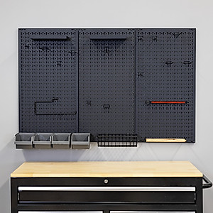 Metal Pegboard Tool Organizer, Garage Wall Storage, 3 Panel Pegboard Wall Organizer, Power Tool Organizer Wall Mount, Includes 23 Storage Attachments, Solid Steel Holds 450 lbs, 51 in. x 32 in.