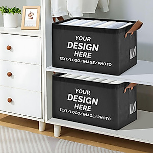 Custom Storage Bins Your Own Design Custom Foldable Containers Metal Frames Fabric Storage Baskets 2 Handles Print On Demand(1pack,black)