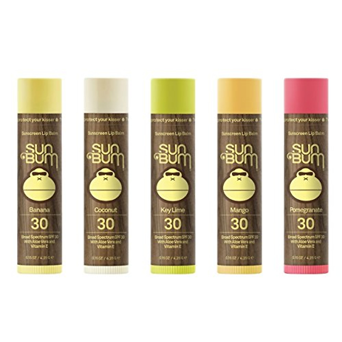 Sun Bum Sunscreen Lip Balm, SPF 30 Variety Pack, Coconut, Pomegranate, Mango, Key Lime, Banana