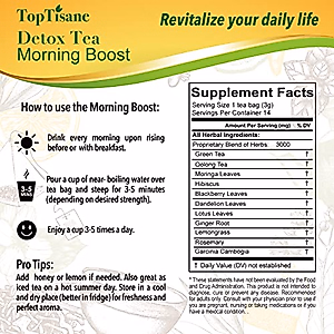 TOPTISANE 14 Day Detox Cleanse Tea for Belly Fat, Herbal Tea for Metabolism, 1 Morning Tea (14 Bags) 1 Night Tea (7 Bags), Body Cleanse for Women