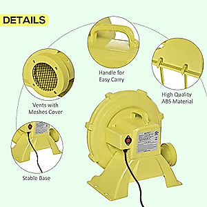 Outsunny Electric Air Blower 750-Watt Fan Blower Compact and Energy Efficient Pump Indoor Outdoor for Inflatable Bounce House, Bouncy Castle and Pneumatic Swimming Pool, Yellow