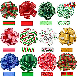 JOYIN 24 Pieces Wrap Ribbon Pull Bows (5" Wide); Easy and Fast Gift Wrapping Accessory, Bows, Baskets, Wine Bottles Decoration, Gift Wrapping and Decoration Present.