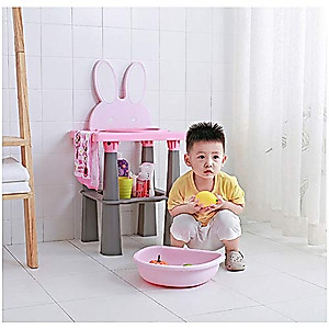 TINTON LIFE Kids Wash Basin Stand with Drain Hose & Towel Rack & Bathroom Tumbler Holder Bathroom Sink for Baby Infant Toddler Child Pink