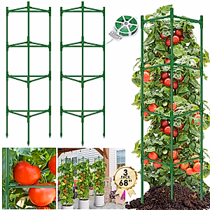 WYRJXYB Tomato Cages for Garden - Heavy Duty Steel Tomatoes Cage 3 Packs Tall Up to 68in & 164Ft Twist Tie -Tomato Plant Stakes Support Cages Trellis for Garden Pots Vegetable Climbing Plants Outdoor