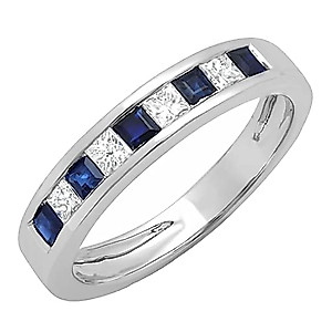 Dazzlingrock Collection Princess Blue Sapphire Stackable Wedding Band (0.30 ctw) in 10K White Gold Size 7