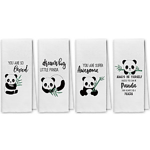 DIBOR You Are So Loved Inspirational Kitchen Towels Dish Towels Dishcloth Set of 4,Cute Panda Decorative Absorbent Drying Cloth Hand Towels Tea Towels For Bathroom Kitchen,Panda Lovers Girls Kids Gift