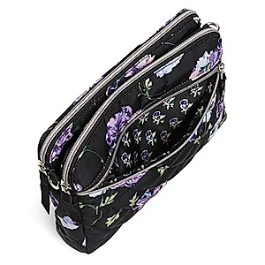 Vera Bradley Women's Performance Twill Triple Compartment Crossbody Purse, Floating Plum Pansies, One Size