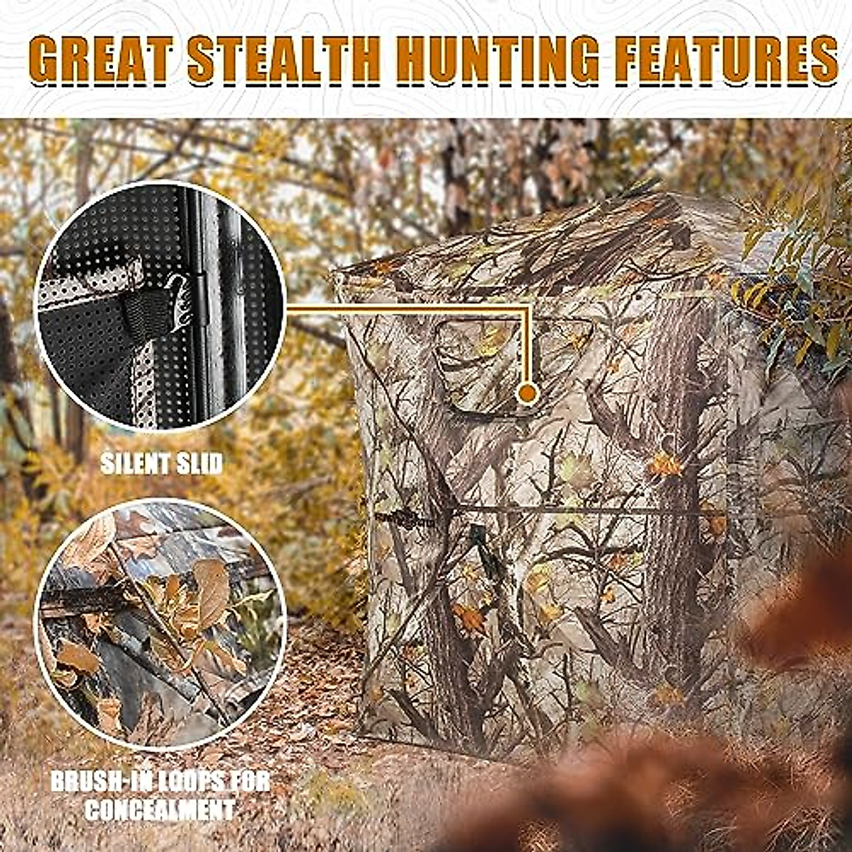 HUNT MONSTER Hunting Blind 2-3 Person with Tri-Leg Hunting Stool, 270 Degree See Through Pop up Ground Blinds for Deer Turkey Duck Hunting, Bow Hunting Adjust Windows with Silent Zipper