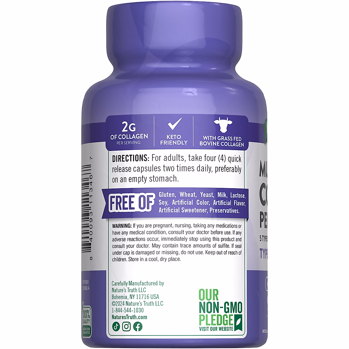 Nature's Truth Multi Collagen Peptides Capsules | Types I, II, III, V, X | 2000 mg | 90 Count | Keto Friendly | Non-GMO and Gluten Free Supplement