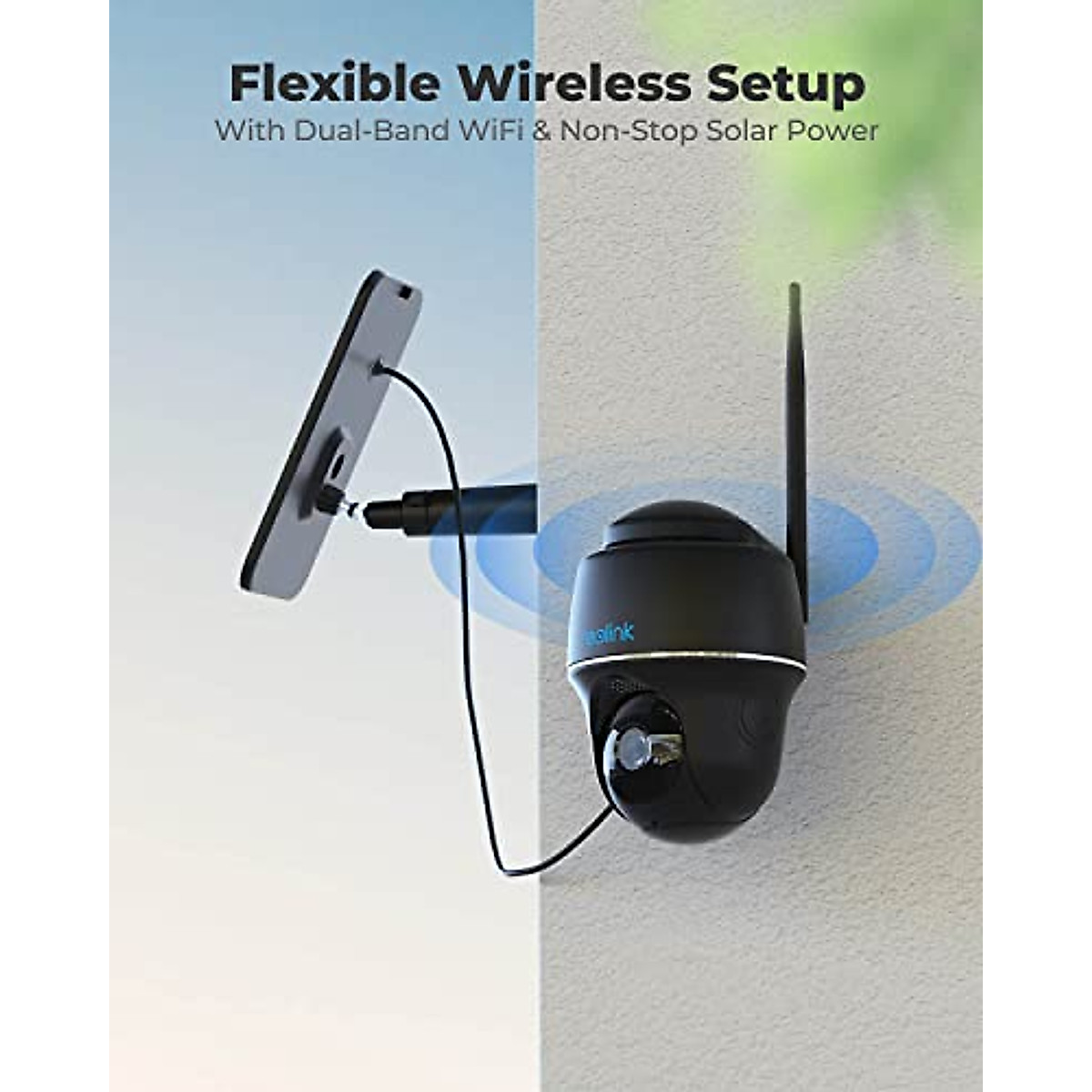 REOLINK 2K Security Camera System Wireless Outdoor, Pan Tilt Battery Solar Cam with 2.4/5GHz Dual-Band WiFi, Smart Detection, Time Lapse, 2-Way Talk, No Hub Needed, Argus PT with Solar Panel (Black)