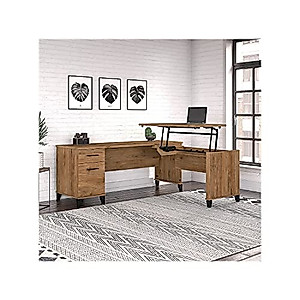 Bush Furniture Somerset 3 Position Sit to Stand L Shaped Desk, 72W, Fresh Walnut