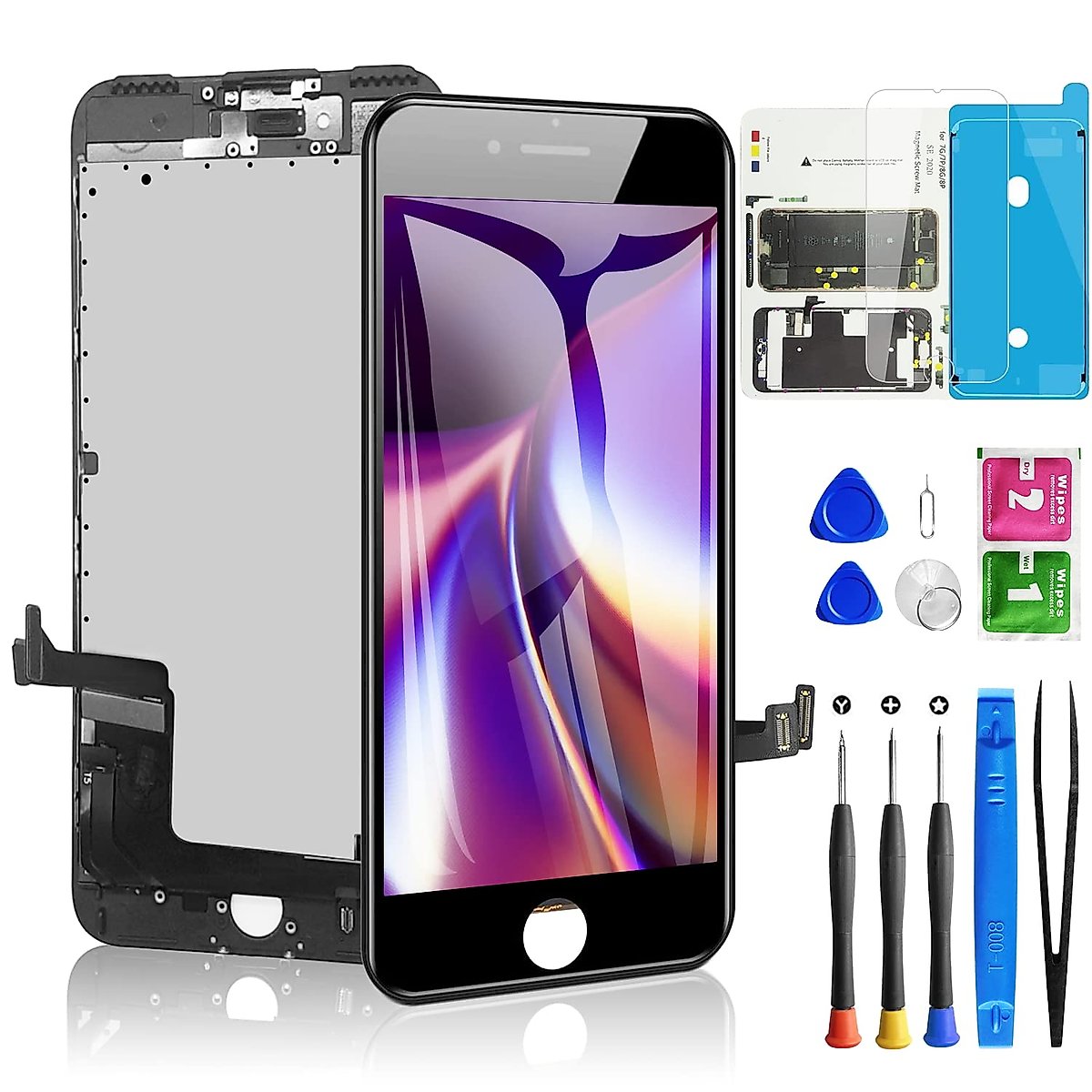 for iPhone 7 Plus Screen Replacement 5.5 Inch Black, Diykitpl 3D Touch LCD Screen Digitizer Replacement for A1661,A1784,A1785, with Repair Tools Kit+Waterproof Frame Adhesive+Screen Protector