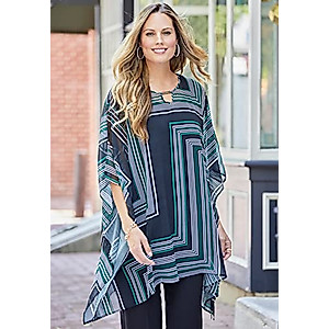 Catherines Women's Plus Size Keyhole Georgette Poncho - 4X/5X, Black Zigzag (2594)
