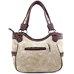 Zelris Turquoise Stone Cross Western Women Conceal Carry Tote Handbag Purse Set (Beige)
