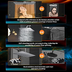 Rain Shower Head, 12 Inch Rectangle High Pressure Large Coverage Rainfall Showerheads, All Metal Wall Mount 360° Adjustment Fixed Shower Head, Easy Installation (Chrome)