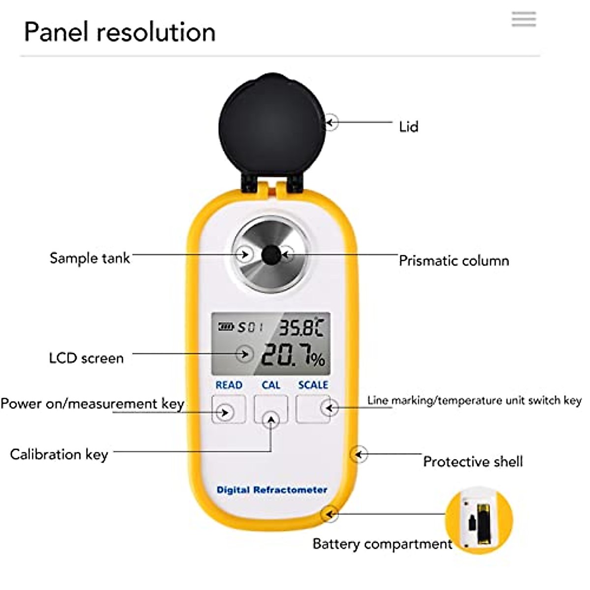 0 to 80% White Meter, Digital Refractometer, Large LCD Screen Portable Refractometer for Alcohol Volume Percent Measurement Tool Tester