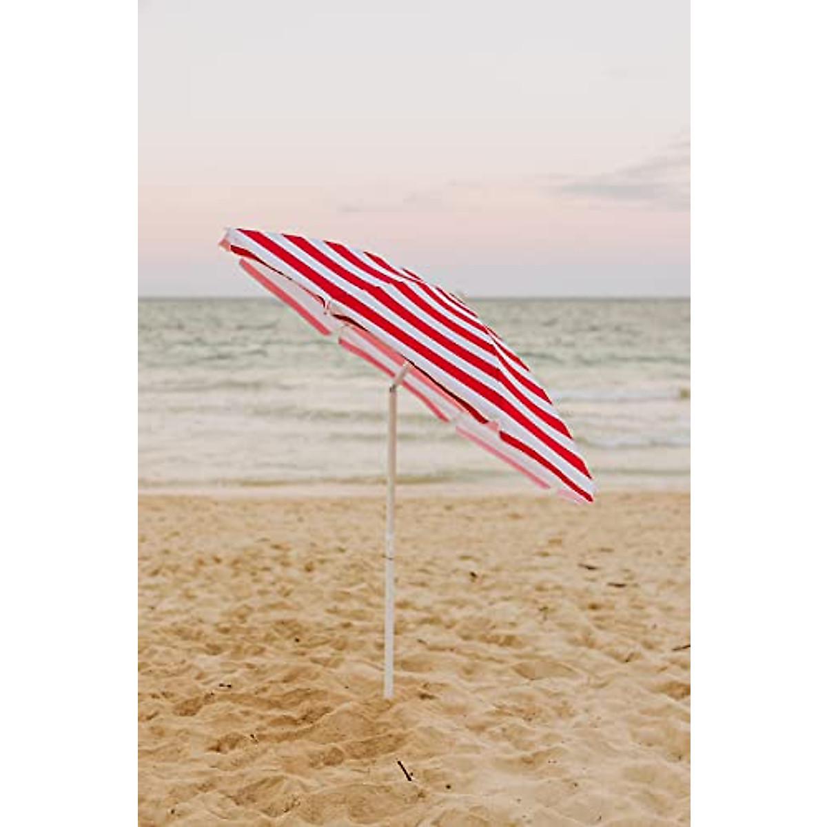 PICNIC TIME ONIVA - a Brand Outdoor Canopy Sunshade Beach Umbrella 5.5' - Small Patio Umbrella - Beach Chair Umbrella,Red & White Cabana Stripe,822-00-336-000-0