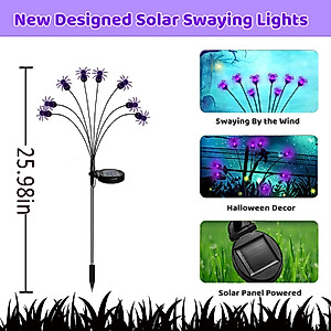 5 Pack Halloween Spider Lights Solar Powered Outdoor Waterproof, Purple Solar Swaying Firefly Lights, 2 Modes 40-LED Solar Garden Lights, Halloween Decorative Stake Pathway Lights Firefly Lights
