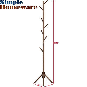 Simple Houseware Wooden Coat Rack Stand Garment Tree Rack, Walnut, 18''x18''x68''