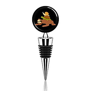 Slow Turtle and Snail Riding Sloth Wine Bottle Stoppers Reusable Plug Wine Saver Corks for Beverage Holiday Party Kitchen Decorative