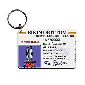 SpongeBob Bikini Bottom Drivers License Keychain Bundle - 3 Pack - SpongeBob, Patrick, Mr. Krabs Keychains