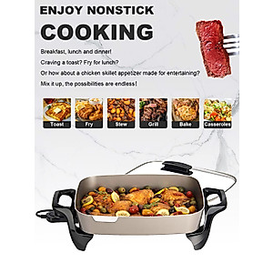 Ceramic Nonstick 16-inch Electric Skillets - Tempered Glass Cover with Stay Cool Handle, Esay Cleaning