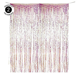 Andaz Press Iridescent Holographic Foil Fringe Party Door Curtain Backdrop, 2-Pack, 6-Feet Total Width x 8-Feet Height, Shiny Metallic Iridescent Themed Decorations, Birthday, Baby Shower, Bachelorett