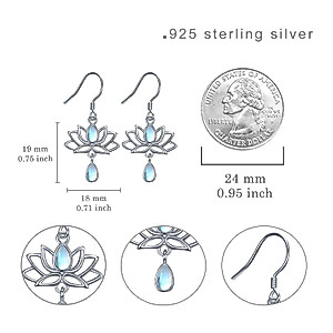 Moonstone Lotus Earring for Women 925 Sterling Silver Lotus Flower Earrings Yoga Lotus Jewelry Gifts for Women