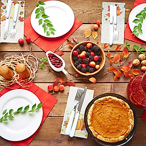 45 Pieces Thanksgiving Utensil Cutlery Holders Silverware Paper Bag Pockets with Gold Foil Words Maple Leaf Pumpkin Acorn Harvest Autumn Pattern for Fall Autumn Harvest Party Tableware Supplies