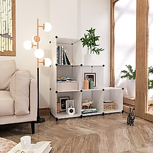 Homywish Cube Storage Organizer 6-Cube Closet Storage Shelves with Wooden Hammer DIY Closet Cabinet Room Storage Bookshelf Plastic Square Organizer Shelving for Home, Office, Bedroom, White…