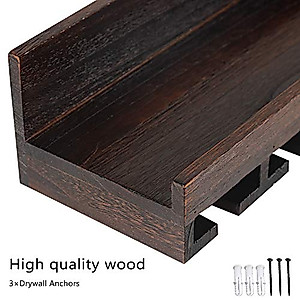 KIAYACI Wall-Mounted Wood Wine Rack 7 Bottles Wine Storage Rack 5 Long Stem Glass Holder Floating Wine Rack Brown 24 x 7.4 x 6 inches