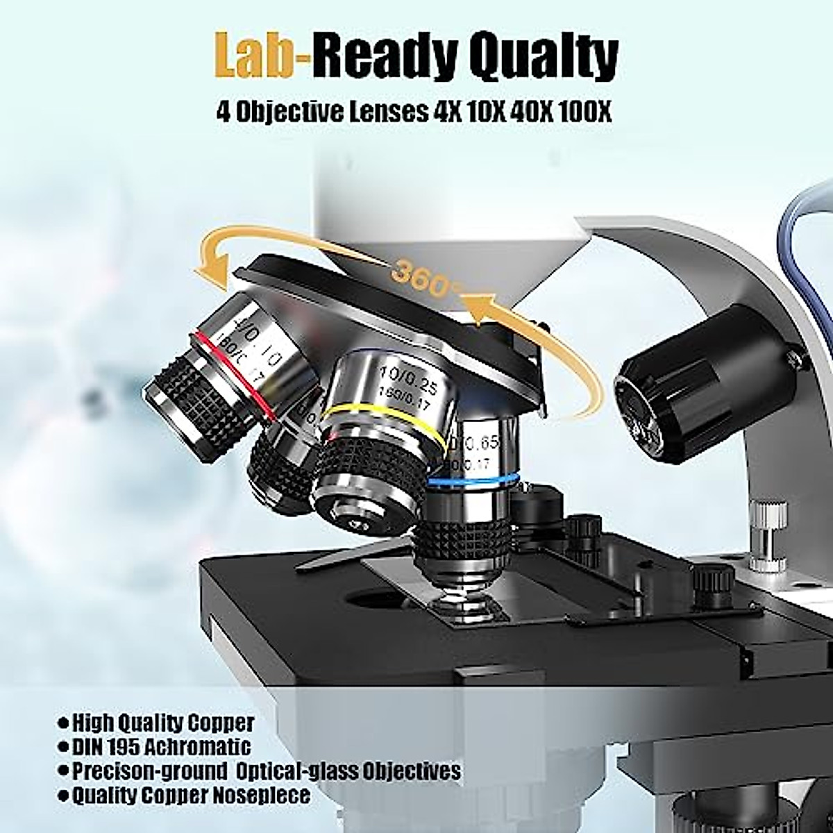 EDKKIE 40X-2500X Lab Compound Trinocular Microscope Built-in 5MP Camera with 7’’ Screen, Wide-Field 10X and 25X Eyepieces, Dual Illumination System, Double Layer Mechanical Stage