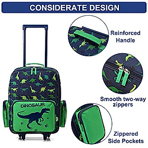 VASCHY Dinosaur Rolling Luggage and Cute Preschool Backpack Bundle