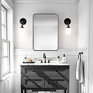 Minuover Wall Mount Mirror for Bathroom, Brush Black Metal Framed Rounded Corner Rectangular Vanity Mirror (24" x 36", Black)