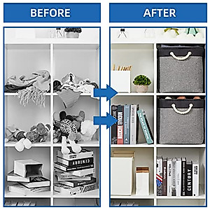 Temary Storage Baskets 6 Pack Small Fabric Storage Bins with 2 Pcs Large Baskets for Organizing Towels, Blankets (Black&Gray, 11.8Lx7.9Wx5.3H Inches, 16Lx12Wx12H Inches)