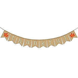 Partyprops Thankful Burlap Banner | Thankful Burlap Wall Banner| Thanksgiving Banner | Rustic Thanksgiving Decoration | Fall Banner| Thanksgiving Decor
