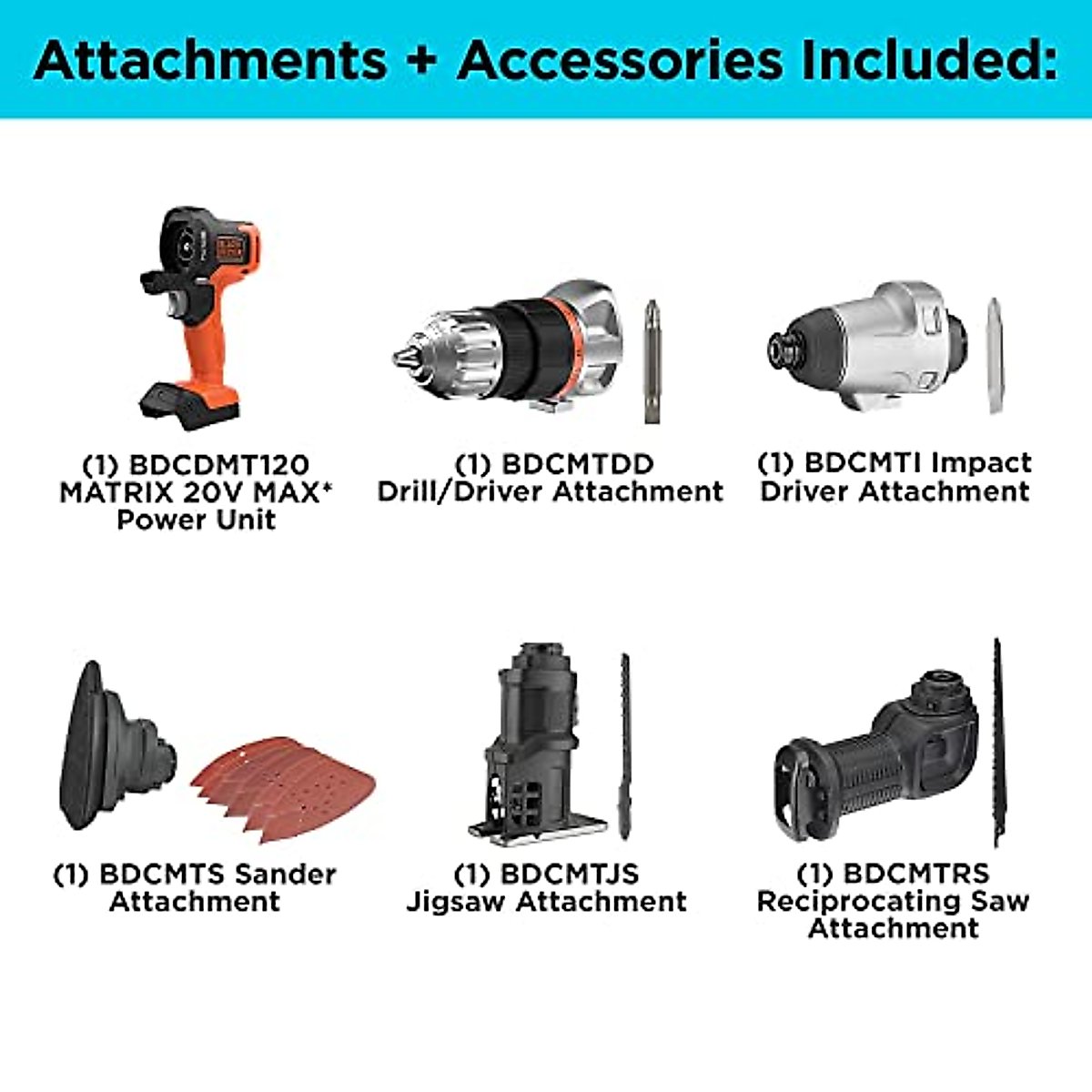 BLACK+DECKER MATRIX 20V MAX Power Tool Kit, Includes Cordless Drill, 8 Attachments and Storage Case (BDCDMT1208KITC1)