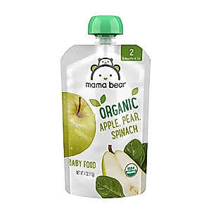 Amazon Brand - Mama Bear Organic Baby Food, Stage 2, Apple, Pear, Spinach, 4 Ounce Pouch (Pack of 12)