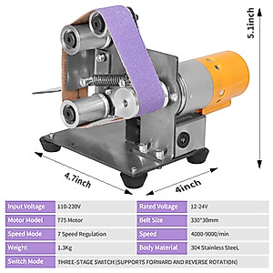 NunDunco Mini Belt Sander - Electric Bench Grinder Sanding Machine, 7 Adjustable Table Top Grinder Polisher for DIY Woodworking, Metal Grinding, Knife Making, jewelry Making