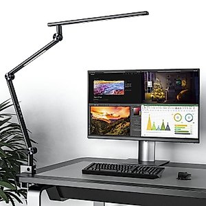 LED Desk Lamp for Office Home - Eye-Safe Architect Lamp with Clip, Dual Screen Computer Monitor Gooseneck Smart Lamp: 24W 5 Color Flexible Adjustable Lighting Desk Lamp for Learning Drawing