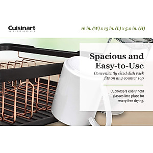 Cuisinart Wire Dish Drying Rack and Tray Set – 3 Piece Set Includes Wire Dish Drying Rack, Utensil Caddy, and Draining Board – Measures 19 x 12.75 x 4.25 Inches – Matte Black/Copper Wire