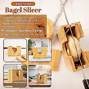 Bagel Slicer for Small and Large Bagels - Adjustable Bagel Cutter Slicer - Bamboo Muffin Slicer w/Minimalist Design - Easy to Use English Muffin & Mini Bagel Bamboo Bread Slicer