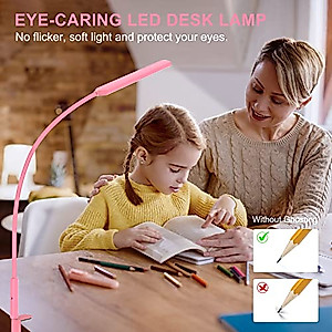 yotutun LED Pink Table Lamp with Clamp, Flexible Gooseneck Desk Light, Eye-Caring Architect 3 Modes 10 Brightness Levels, Memory Function Desk Lamps for Home Office, 10W