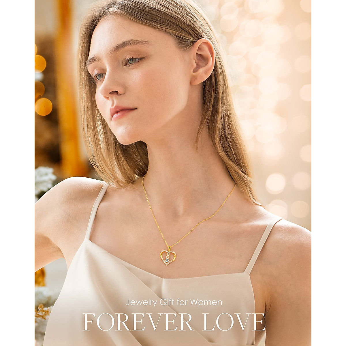 LOUISA SECRET Infinity Heart Birthstone Necklaces for Women, 18k Gold Plated 955 Sterling Silver Forever Love Pendant Jewelry for Her, Ideal Gift for Wife, Girlfriend, Mom on Birthday, Anniversary, Valentine's Day