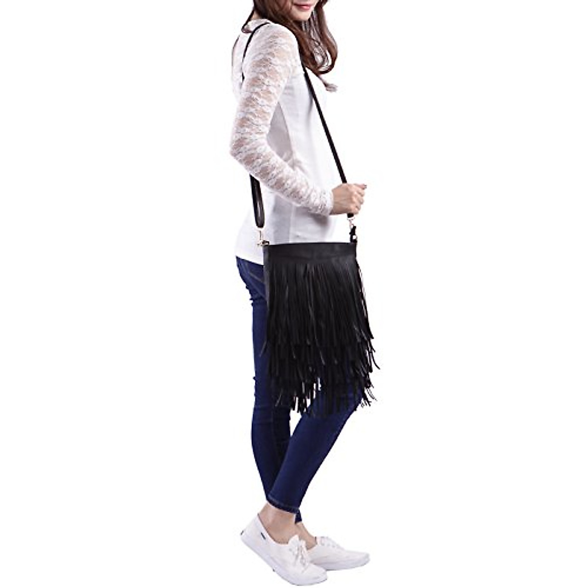 HDE Women's Leather Hobo Long Fringe Crossbody Tassel Purse Small Handbag