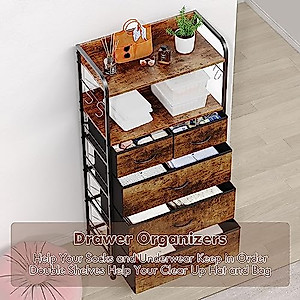 Jojoka Dresser for Bedroom with 5 Drawers, Dressers & Chests of Drawers for Hallway, Entryway, Storage Organizer Unit with Fabric, Sturdy Metal Frame, Wood Tabletop, Easy Pull Handle