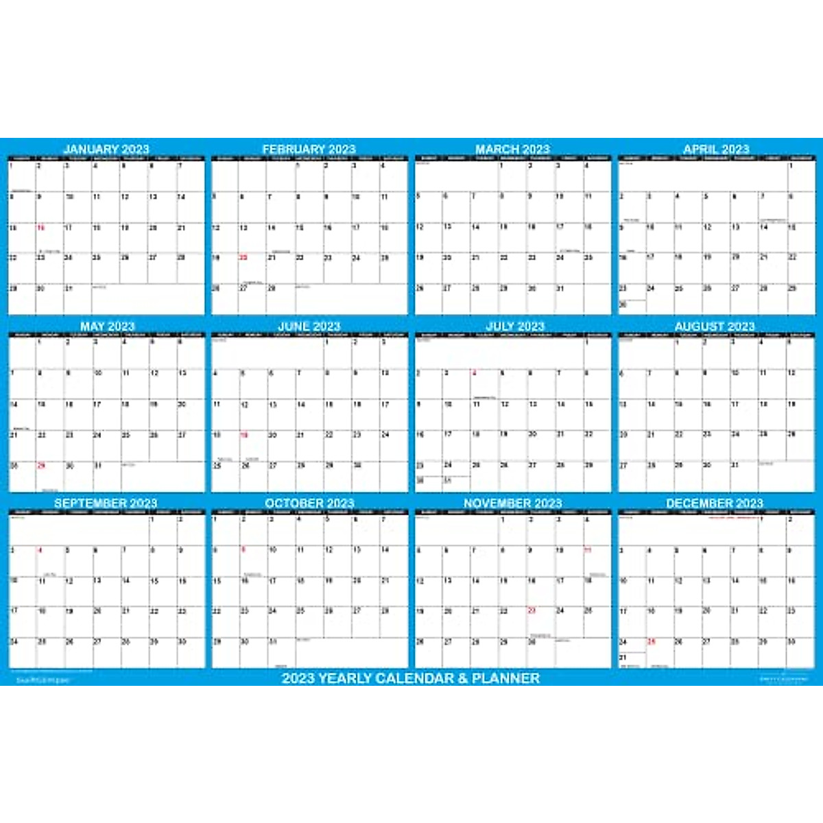 2023 Erasable Calendar, Dry Erase Wall Planner by SwiftGlimpse, 36" x 24", Large, Horizontal, Reversible for Large Planning Space