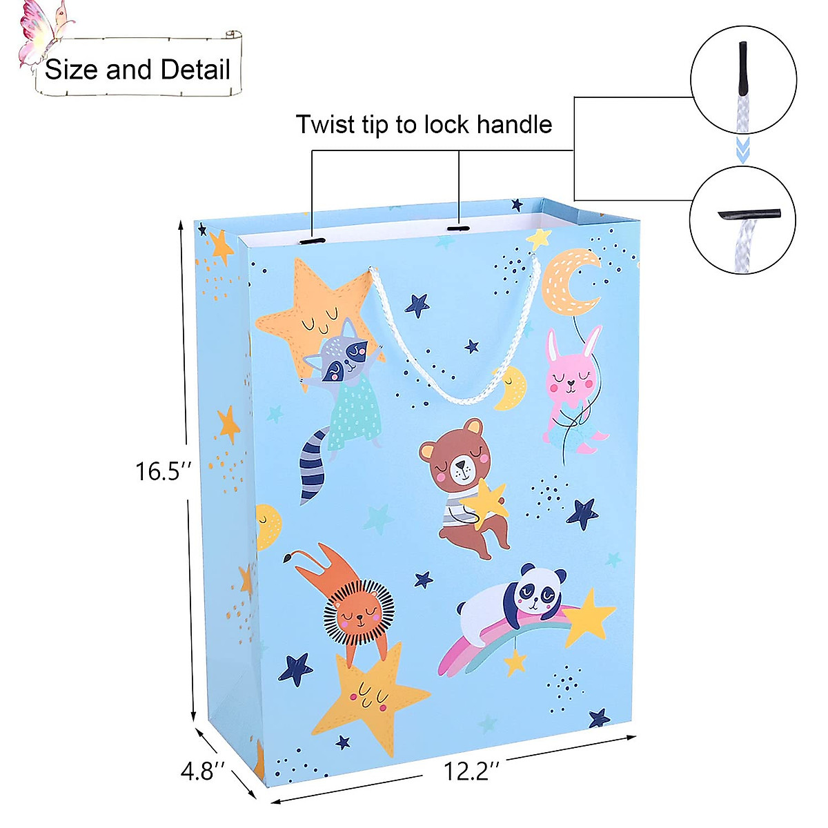 ZGORENDZ 2 Pack Extra Large Gift Bags 16.5" with Tissue Paper for Birthday Party Favors, Shopping, Baby Shower